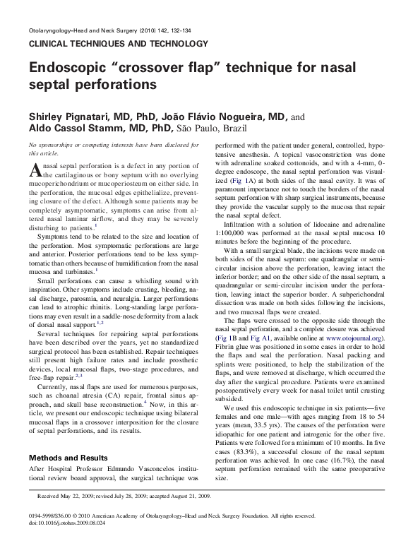 (PDF) Endoscopic “Crossover Flap” Technique for Nasal Septal Perforations