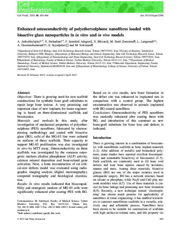 (PDF) Enhanced osteoconductivity of polyethersulphone nanofibres loaded ...