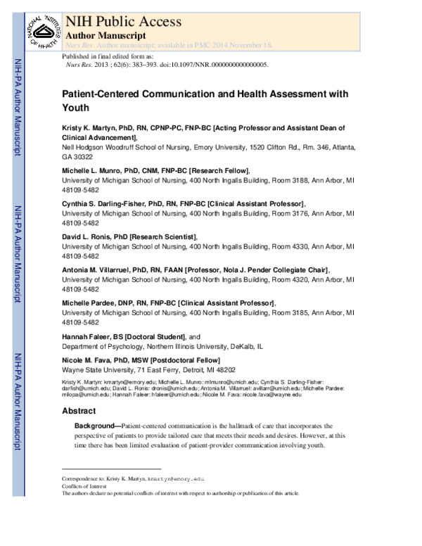 (PDF) Patient-Centered Communication and Health Assessment With Youth ...