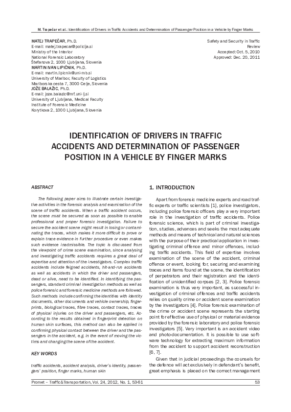 (PDF) Identification of Drivers in Traffic Accidents and Determination ...
