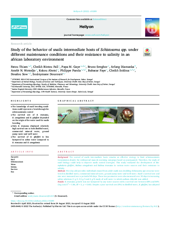 (PDF) Study of the behavior of snails intermediate hosts of Schistosoma ...