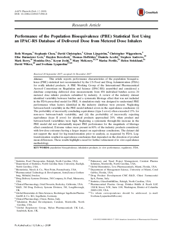 (PDF) Performance of the Population Bioequivalence (PBE) Statistical ...