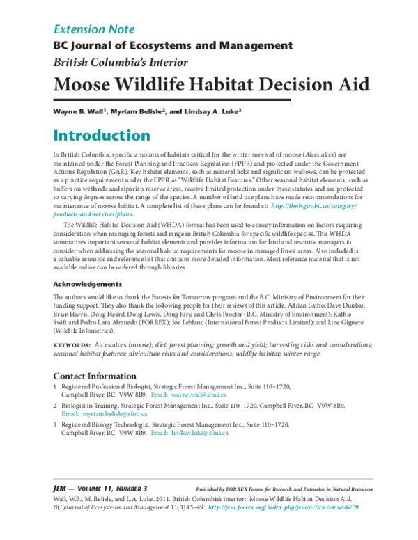 (PDF) Moose (Alces alces) Wildlife Habitat Decision Aid