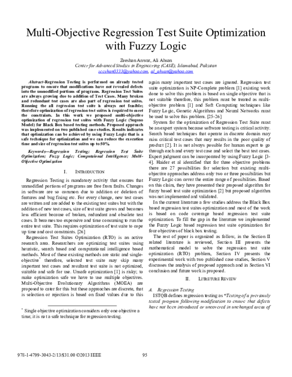 (PDF) Multi-objective regression test suite optimization with Fuzzy logic