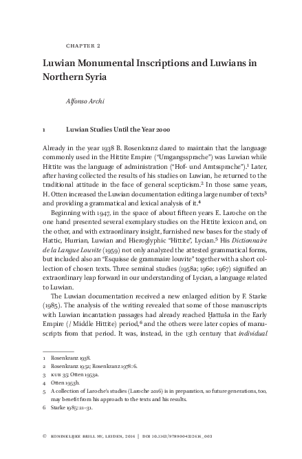 (PDF) 2 Luwian Monumental Inscriptions and Luwians in Northern Syria