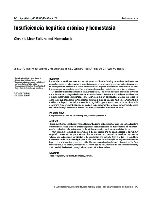 (PDF) Insuficiencia hepática crónica y hemostasia