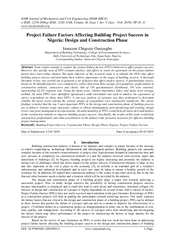 (PDF) Project Failure Factors Affecting Building Project Success in ...