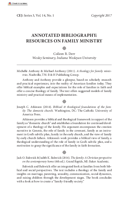 (PDF) Annotated Bibliography: Resources on Family Ministry