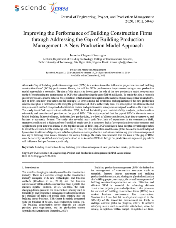 (PDF) Improving the Performance of Building Construction Firms through ...