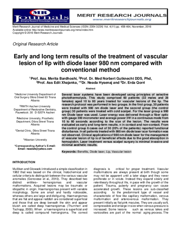 (PDF) Early and long term results of the treatment of vascular lesion ...