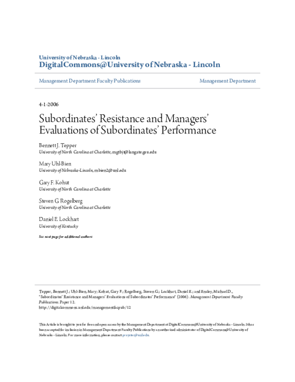 (PDF) Subordinates' Resistance and Managers' Evaluations of ...