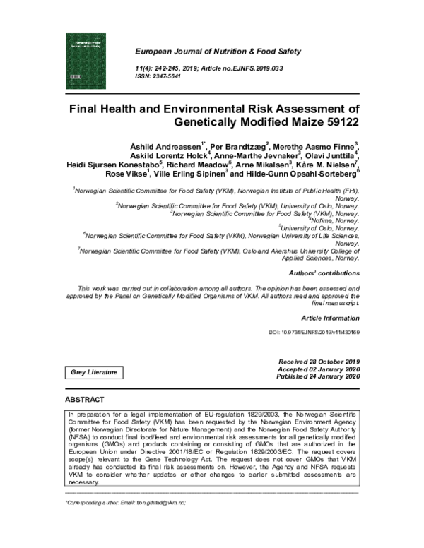 (PDF) Final Health and Environmental Risk Assessment of Genetically ...