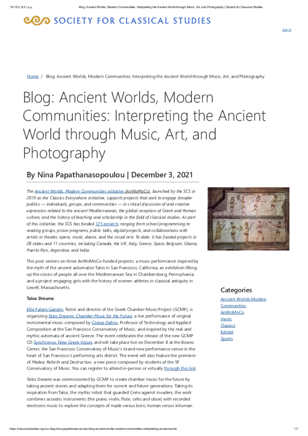 (PDF) Interpreting the Ancient World through Music, Art, and Photography