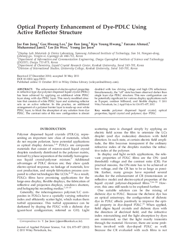(PDF) Optical property enhancement of dye-PDLC using active reflector ...