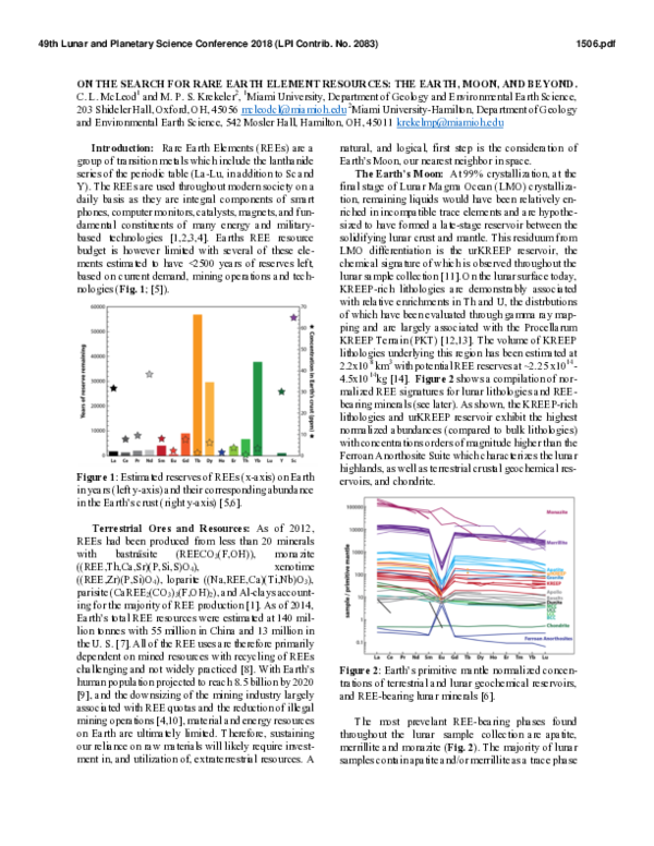 (PDF) On the Search for Rare Earth Element Resources: The Earth, Moon ...