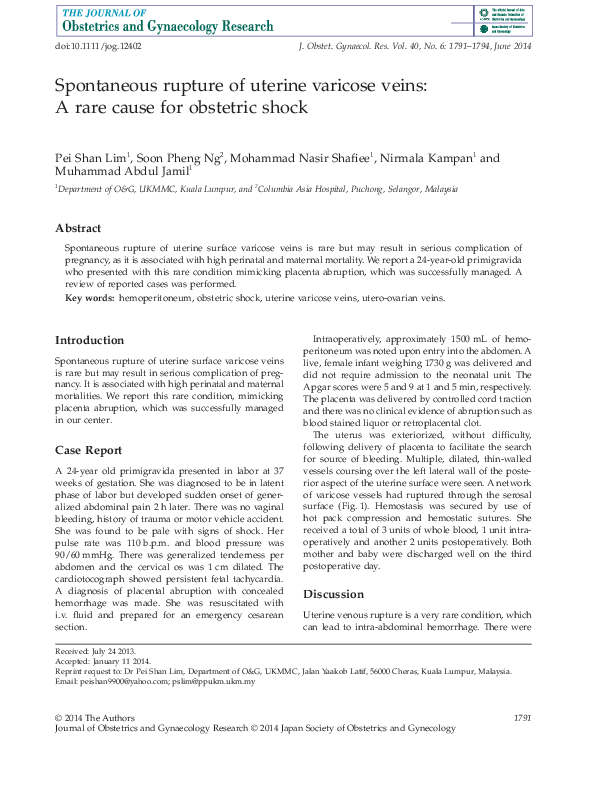 (PDF) Spontaneous rupture of uterine varicose veins: A rare cause for ...