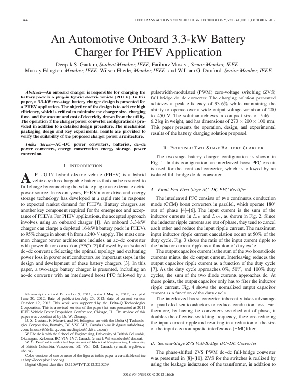 (PDF) An Automotive Onboard 3.3-kW Battery Charger for PHEV Application