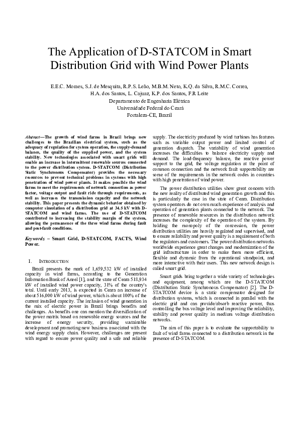 Pdf The Application Of D Statcom In Smart Distribution Grid With Wind 3215