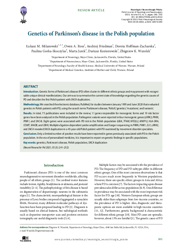 (PDF) Genetics of Parkinson’s disease in the Polish population