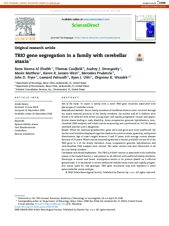 (PDF) TRIO gene segregation in a family with cerebellar ataxia