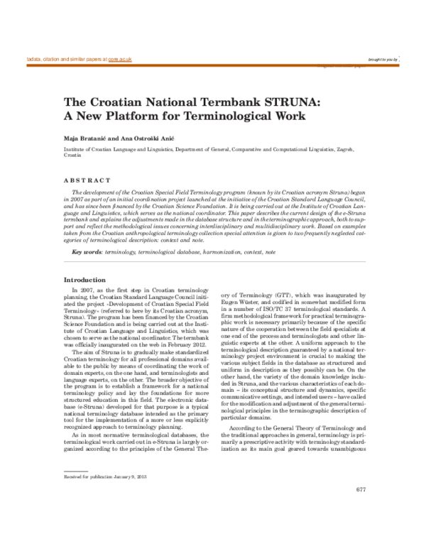 (PDF) The Croatian national termbank Struna: a new platform for ...