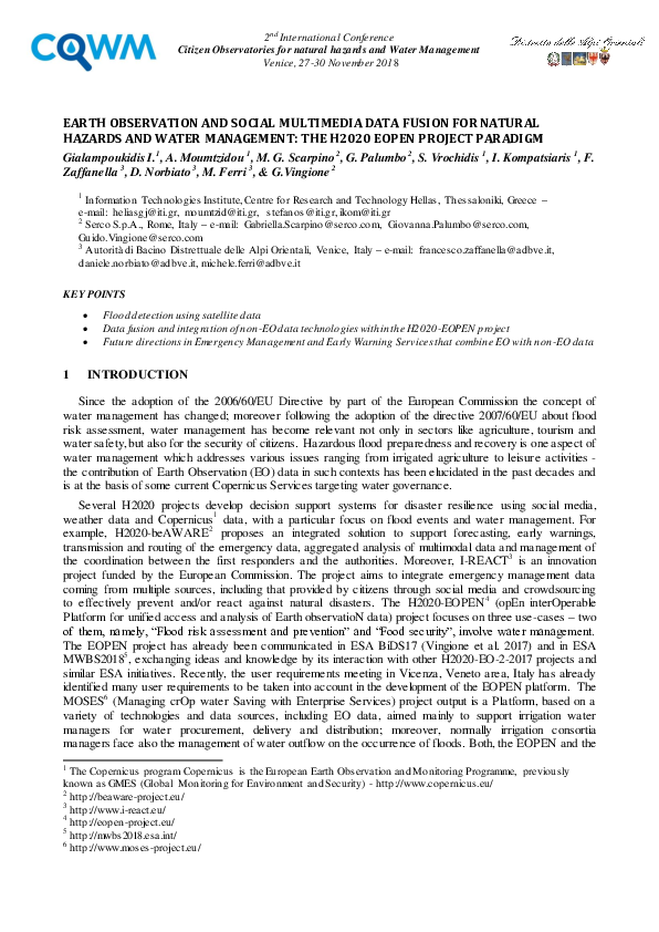 (PDF) Earth observation and social multimedia data fusion for natural hazards and water ...