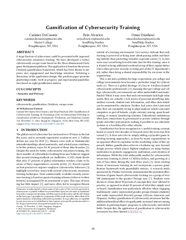 (PDF) Gamification of cybersecurity training