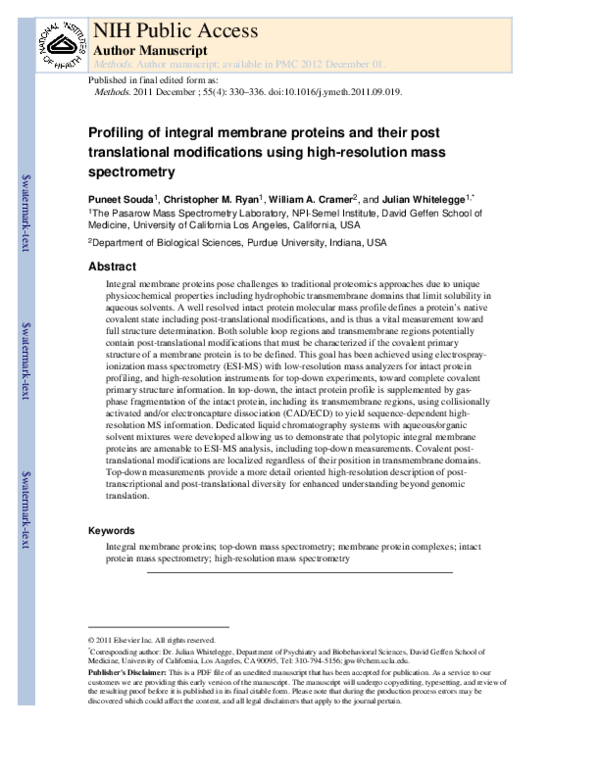 (PDF) High-Resolution Mass Spectrometry for Membrane Proteins Profiling