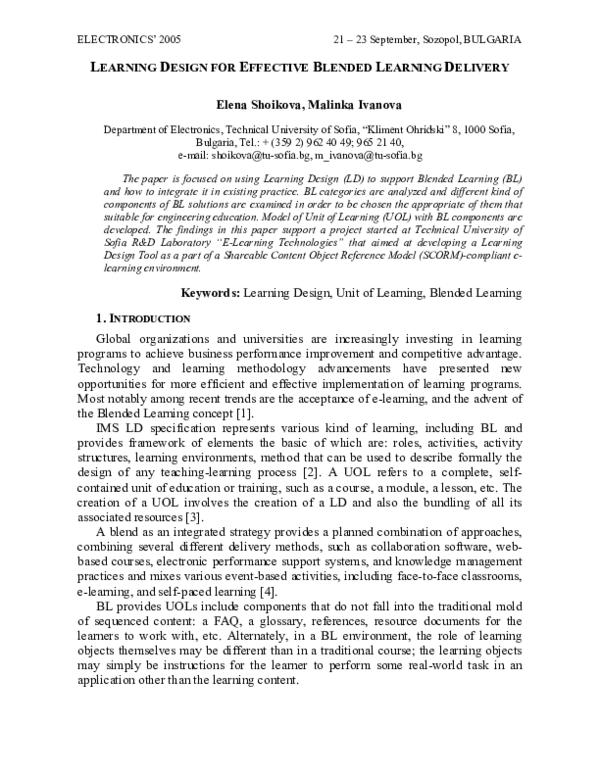 (PDF) Learning Design for Effective Blended Learning Delivery