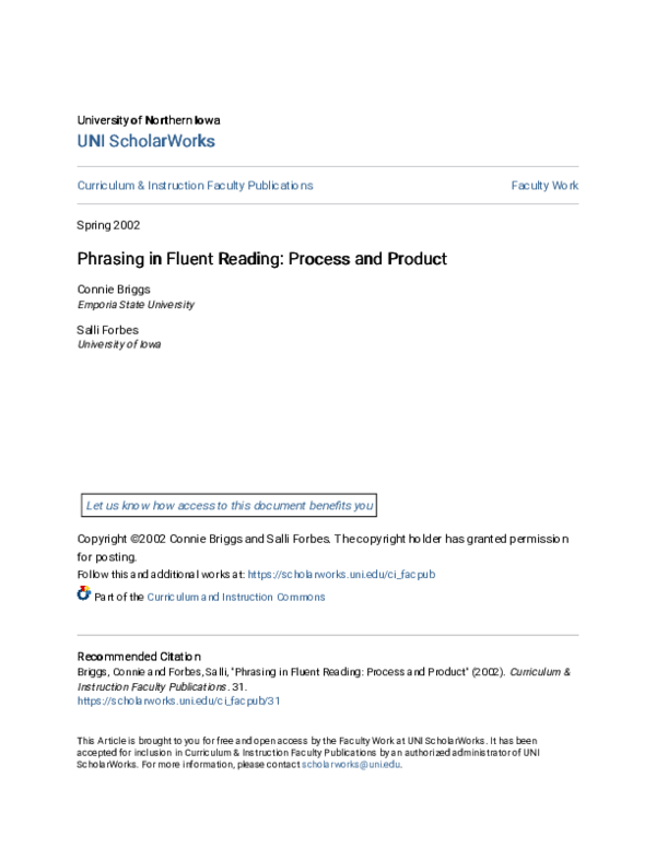 (PDF) Phrasing in Fluent Reading: Process and Product