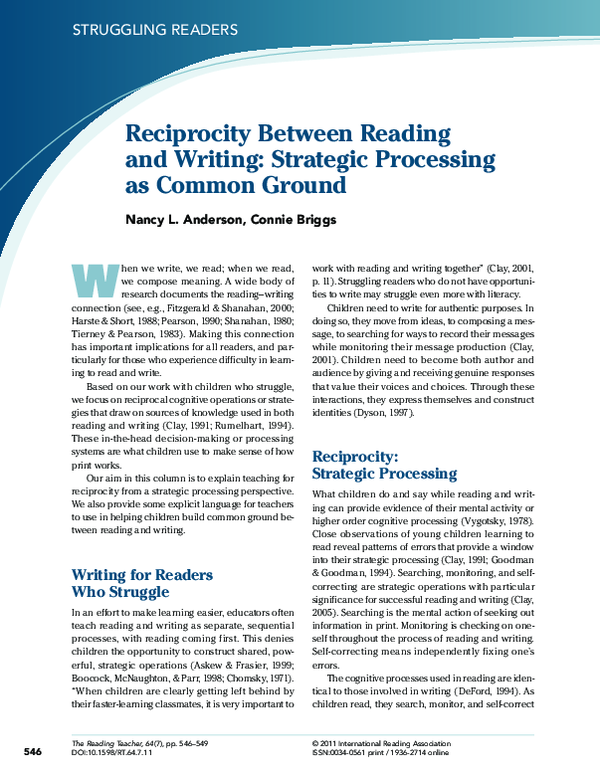 (PDF) Reciprocity Between Reading and Writing: Strategic Processing as ...