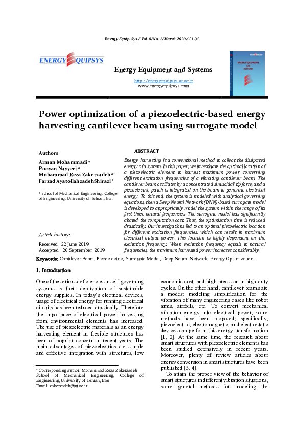 (PDF) Power optimization of a piezoelectric-based energy harvesting cantilever beam using ...