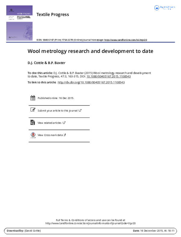 (PDF) Wool metrology research and development to date