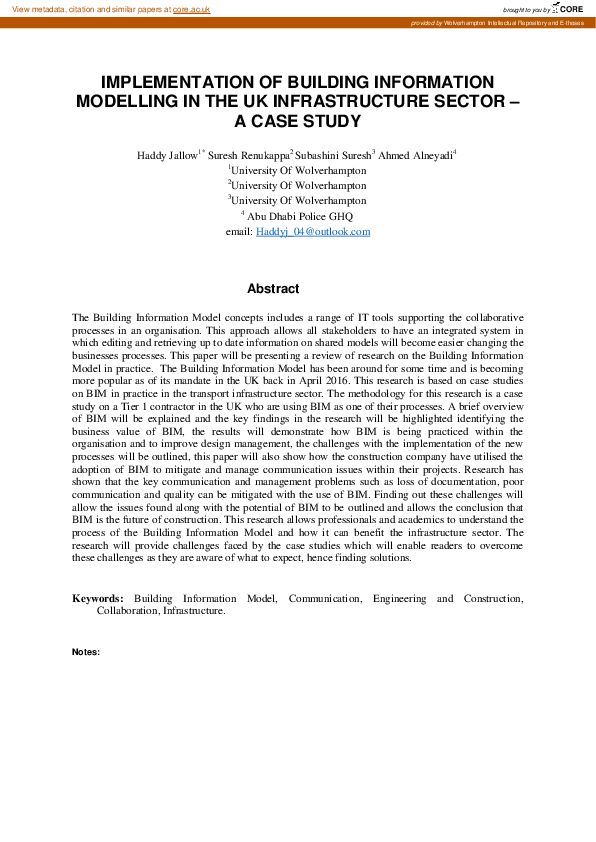 Pdf Implementation Of Building Information Modelling In The Uk Infrastructure Sector A Case