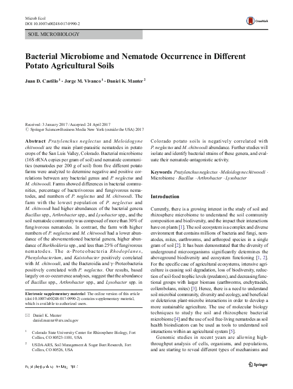 (PDF) Bacterial Microbiome and Nematode Occurrence in Different Potato Agricultural Soils