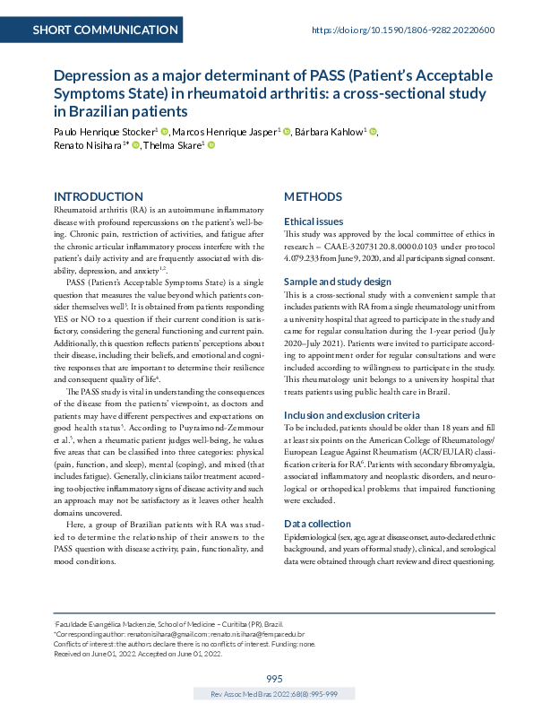 (PDF) Depression as a major determinant of PASS (Patient’s Acceptable ...