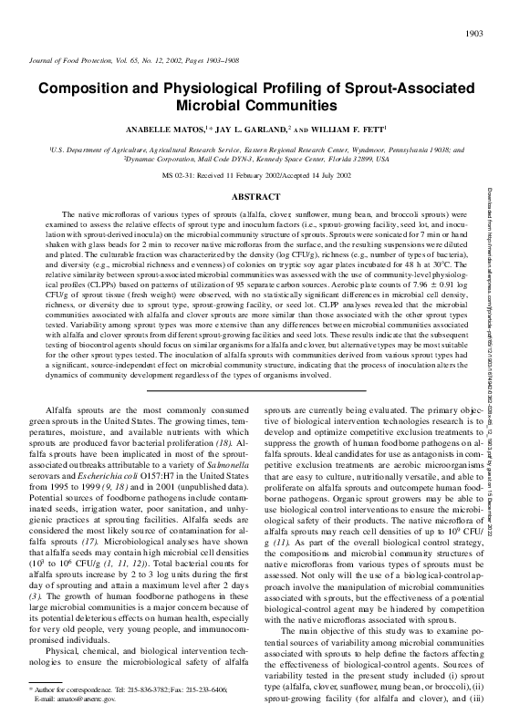 (PDF) Composition and Physiological Profiling of Sprout-Associated Microbial Communities