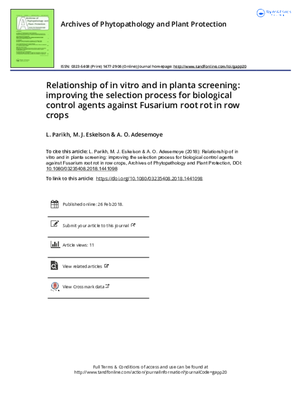 (PDF) Relationship of in vitro and in planta screening: improving the ...