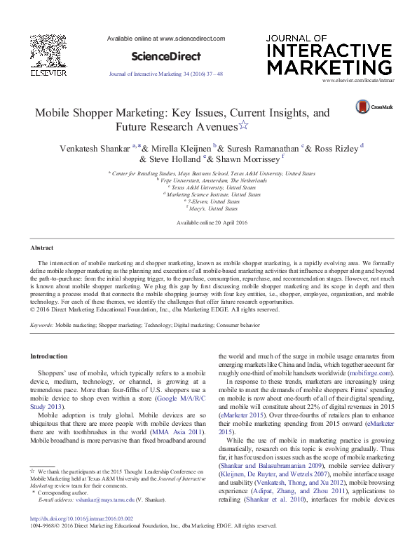 (PDF) Mobile Shopper Marketing: Key Issues, Current Insights, and ...