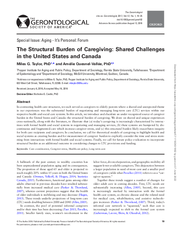 (PDF) The Structural Burden of Caregiving: Shared Challenges in the ...