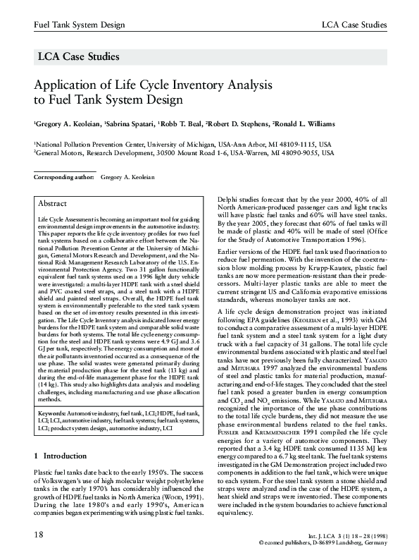 (PDF) Application of life cycle inventory analysis to fuel tank system ...