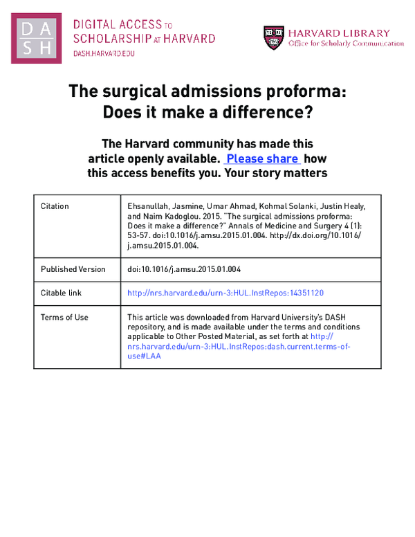 (PDF) Impact of Surgical Admissions Proforma on Care