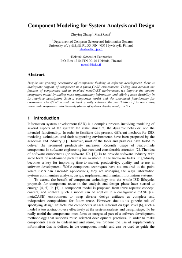 (PDF) Component Modeling for System Analysis and Design