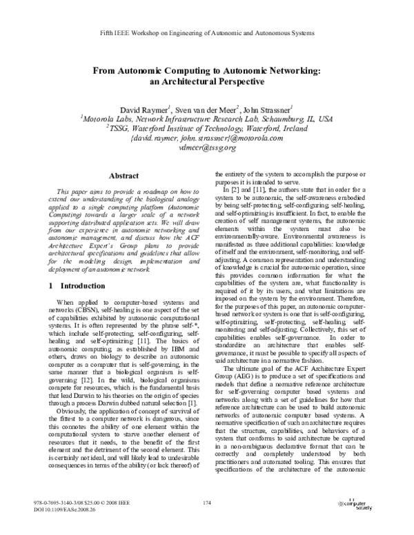 (PDF) From Autonomic Computing to Autonomic Networking: An Architectural Perspective