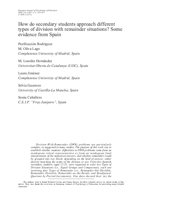 (PDF) How do secondary students approach different types of division ...