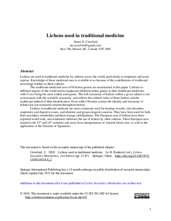 (PDF) Lichens used in traditional medicine