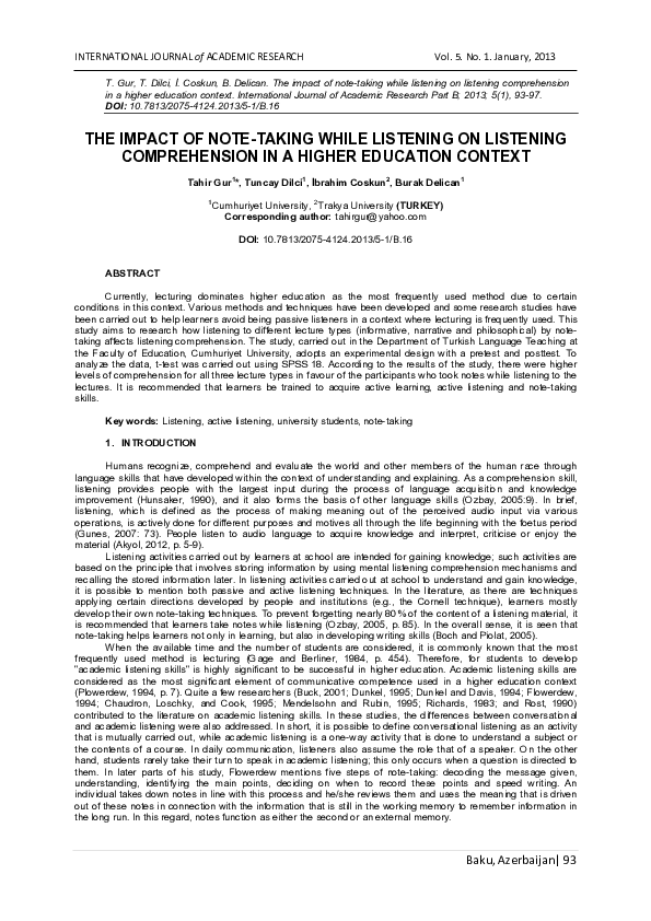 (PDF) The impact of note-taking while listening on listening ...