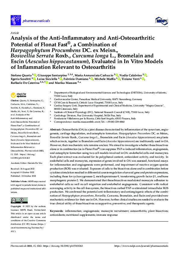 (PDF) Analysis of the Anti-Inflammatory and Anti-Osteoarthritic ...