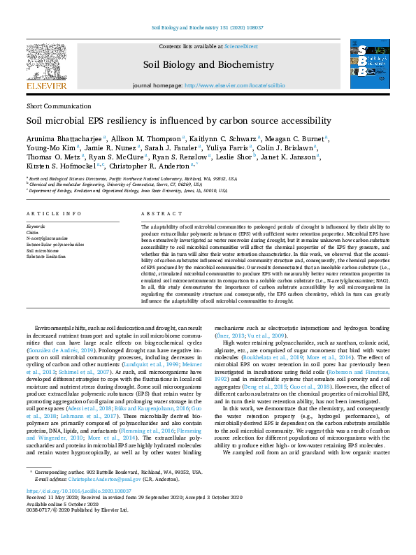 (PDF) Soil microbial EPS resiliency is influenced by carbon source ...