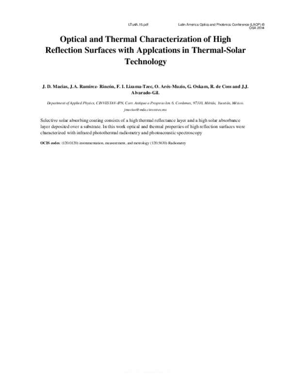 (PDF) Optical and Thermal Characterization of High Reflective Surface ...
